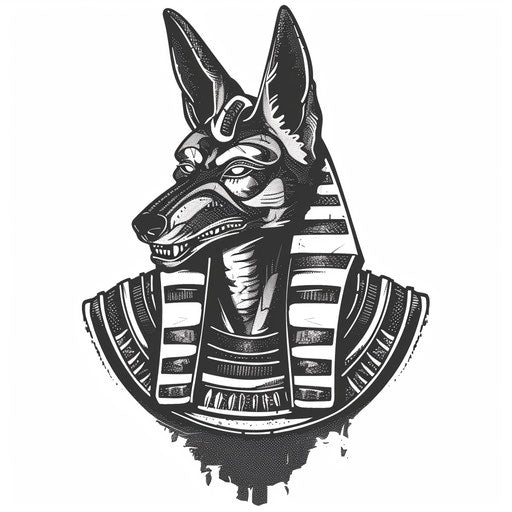 Ancient style Anubis stencil with fine details and shading on white ...