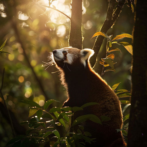 Red panda climbing in forest at dawn – IMAGELLA