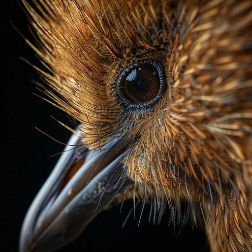 Close-up of a kiwi bird's beak and feathers, Will Burrard-Lucas style ...