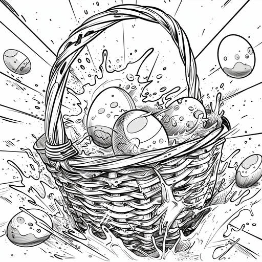 An Easter basket in an action-packed scene with dynamic lines, in the ...
