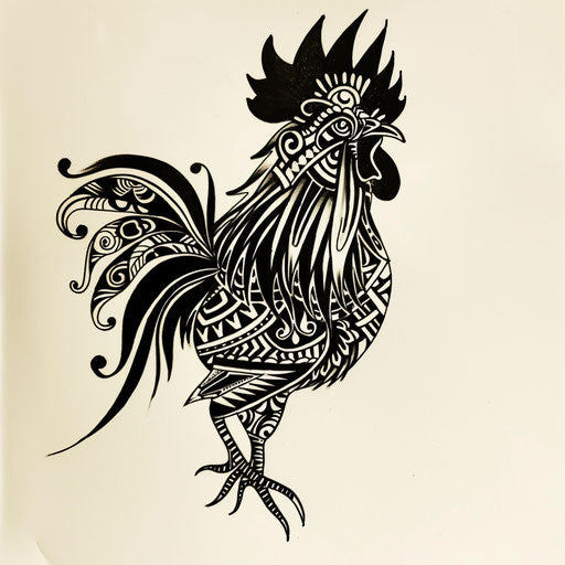 Polynesian rooster tattoo, intricate tribal patterns – IMAGELLA