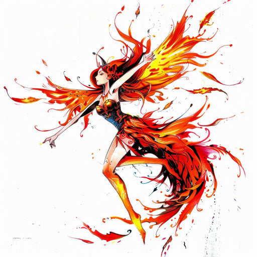 Fiery fairy tattoo design on white background – IMAGELLA