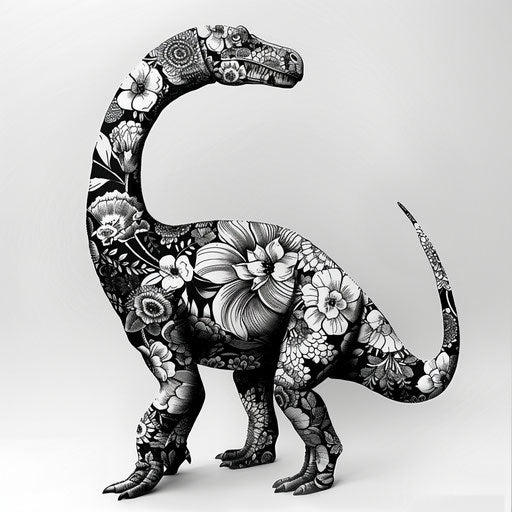 Dinosaur tattoo with brontosaurus and floral patterns – IMAGELLA