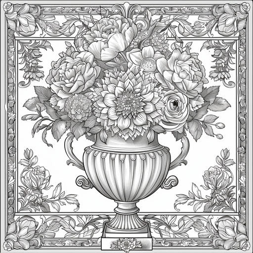 Baroque-inspired floral arrangement with elaborate details. Coloring ...