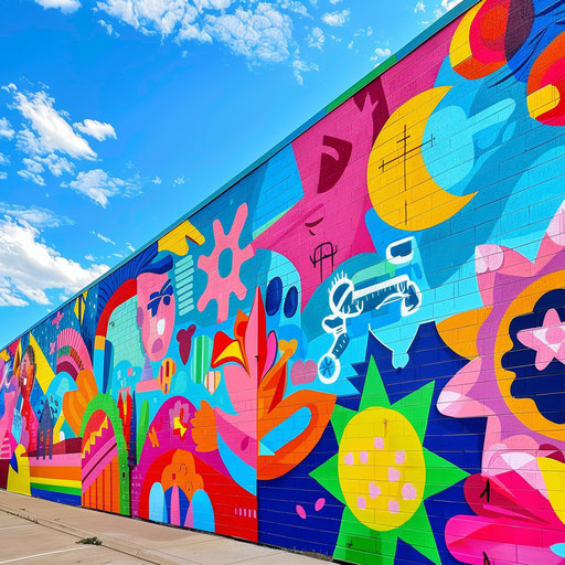 Vibrant street art mural with positive messages about community – IMAGELLA