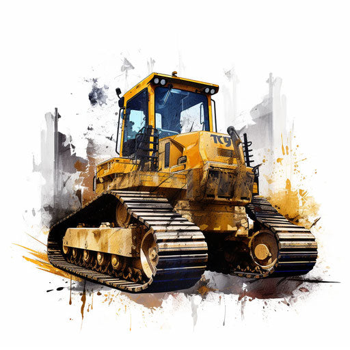 Bulldozer illustration in the style of Oil painting, on a white ...