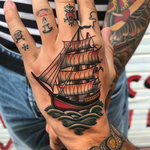 Pirate ship knuckle tattoos, Sailor Jerry style – IMAGELLA