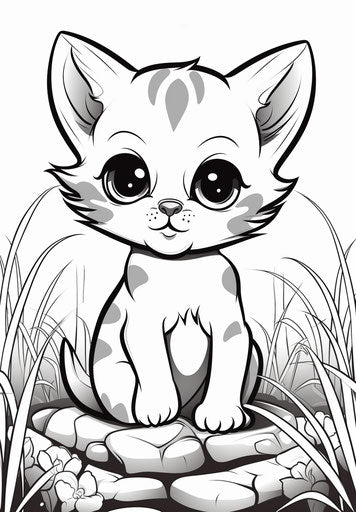 Small cat sitting on the ground coloring pages – IMAGELLA