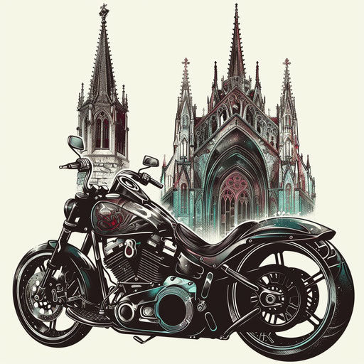 Gothic motorcycle tattoo design with dark colors and baroque ...