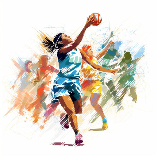 Netball clipart in the style of Impressionistic Art, on white ...