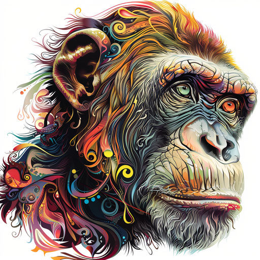 Realistic ape clipart on flat white background, vibrant hues – IMAGELLA