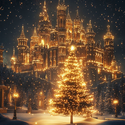 Majestic castle illuminated by thousands of golden lights – IMAGELLA
