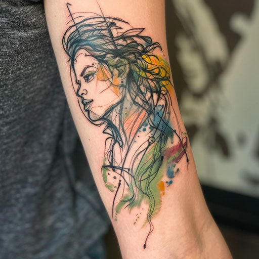 Impressionist tattoo of Persephone, on white background – IMAGELLA