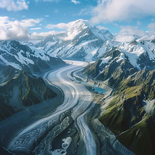 Aerial view of glaciers and valleys of Mount Cook, New Zealand – IMAGELLA