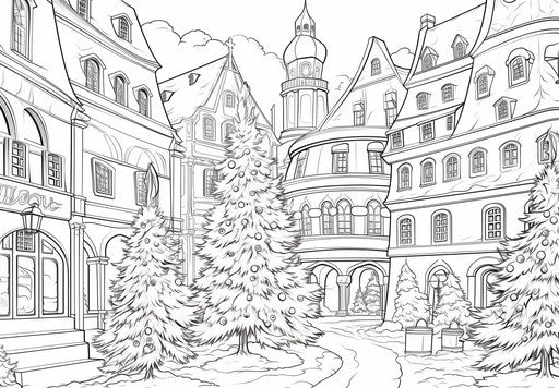 Christmas city scene coloring page – IMAGELLA