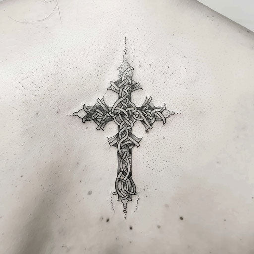 Intricate strength cross tattoo with Celtic knots – IMAGELLA
