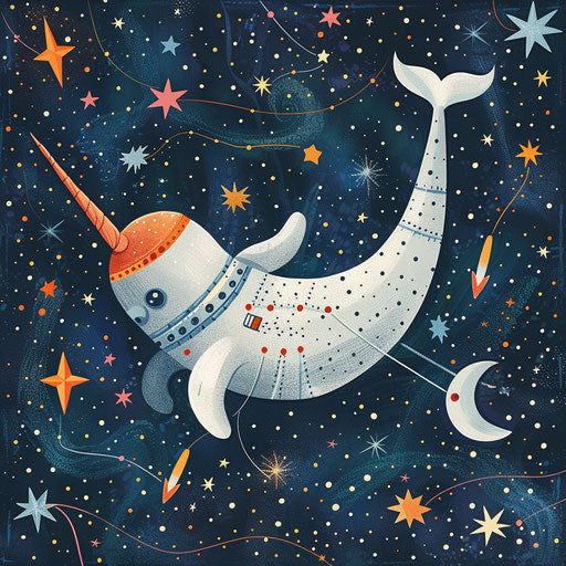 Astronaut narwhal exploring the cosmos, surrounded by constellations ...