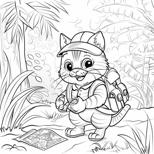 Cat explorer trekking through jungle with backpack and map – IMAGELLA
