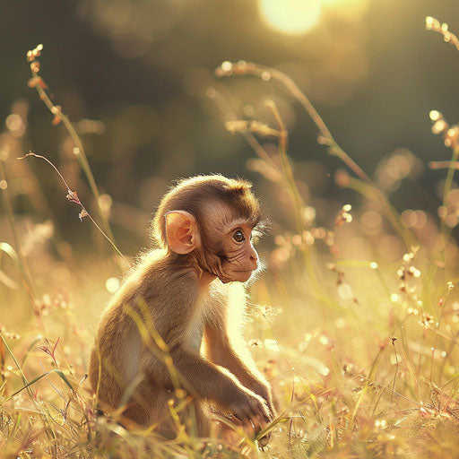Rhesus monkey playing in a sunlit meadow – IMAGELLA