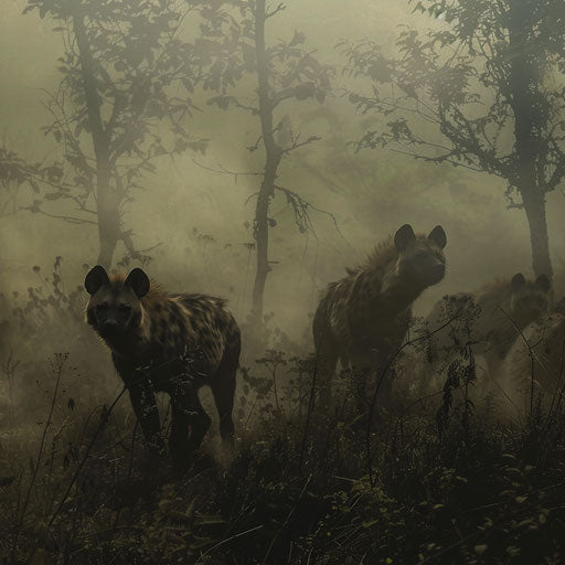 Hyenas in a misty forest, in the style of Vincent Munier – IMAGELLA