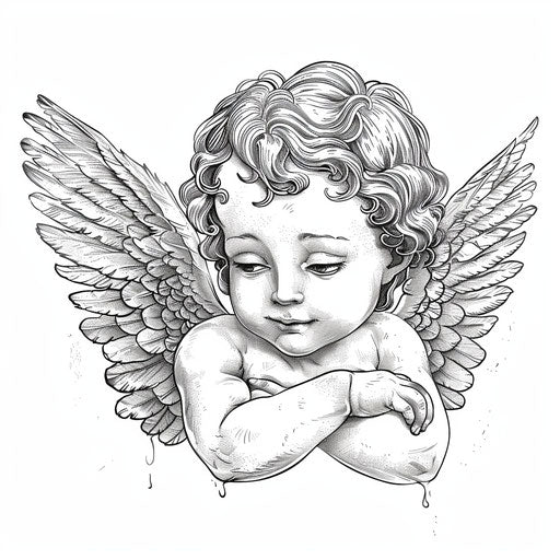 Angelic cherub tattoo design in fine line style – IMAGELLA