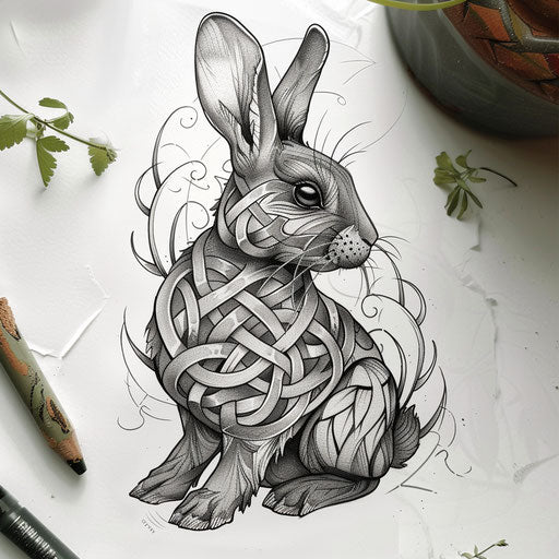 Sketch of black rabbit with traditional Celtic knots – IMAGELLA