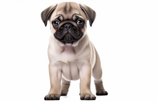 Pug puppy on white background, light maroon and beige style – IMAGELLA