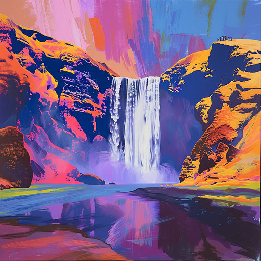Waterfall with abstract rock formations and bold colors – IMAGELLA