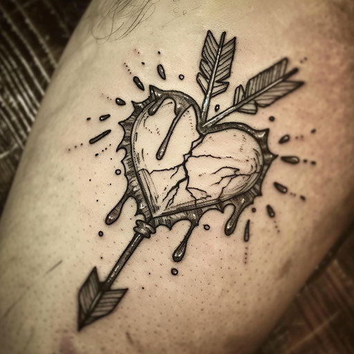 Flat tattoo sketch of a crying heart pierced by an arrow, with blood ...