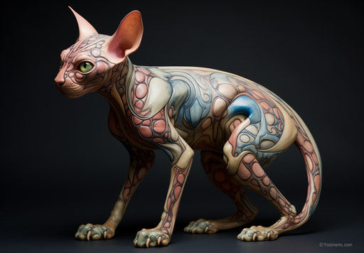 Hairless cat burned, sculpted, body art, light pink and dark brown ...