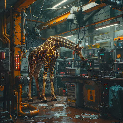A giraffe mechanic in a high-tech garage – IMAGELLA