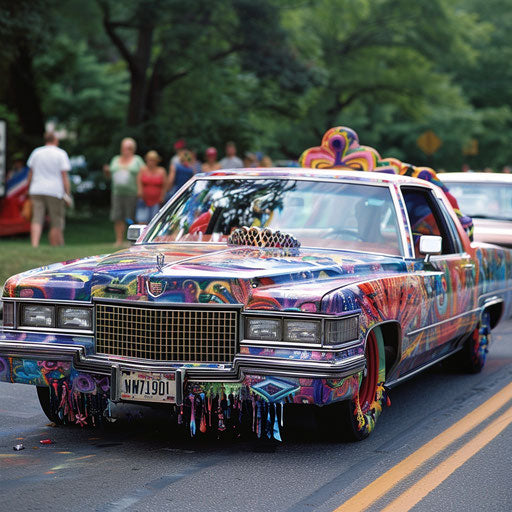An 83 Cadillac Coupe DeVille art car with vibrant murals – IMAGELLA