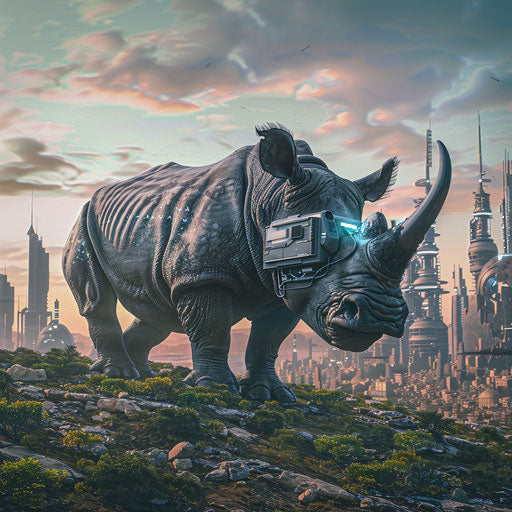 A rhino exploring a digital world, a cyber adventurer in a virtual ...