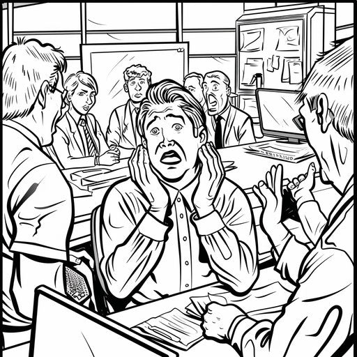 Satirical newsroom scene discussing anxiety relief in the style of Walt ...