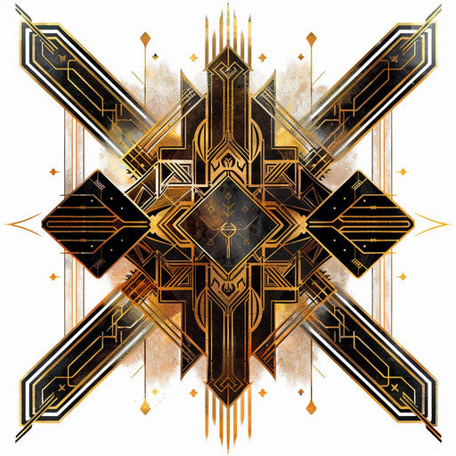 Art deco flat tattoo sketch of a rune surrounded by symmetrical ...