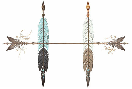 Two blue Indian arrows with feathers isolated on white – IMAGELLA