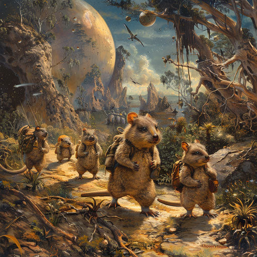 A quokka leads a group of explorers through an exotic landscape – IMAGELLA