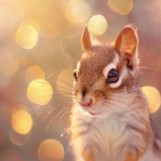 Close-up chipmunk with soft lighting, expressive eyes, in the style of ...