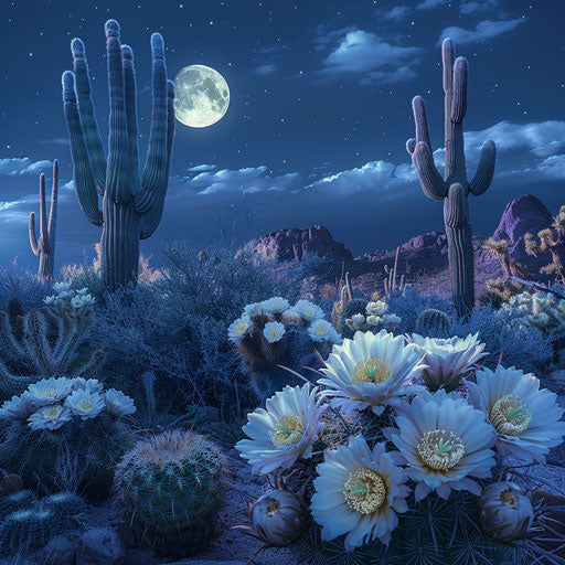 Cacti blooming under the moonlight – IMAGELLA