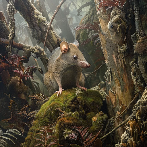 Antechinus on moss bed, towering ancient trees – IMAGELLA