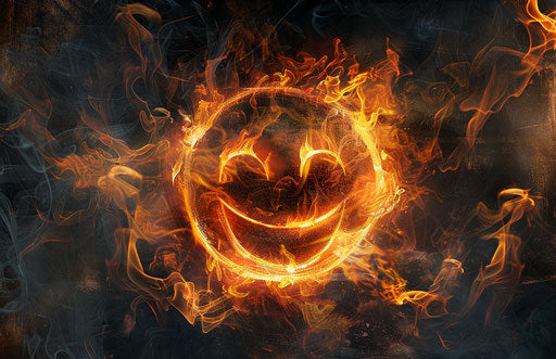 Flaming smiley face with a sad-eyed expression – IMAGELLA