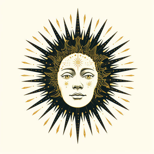 Vector graphic illustration of sun head, intaglio style – IMAGELLA