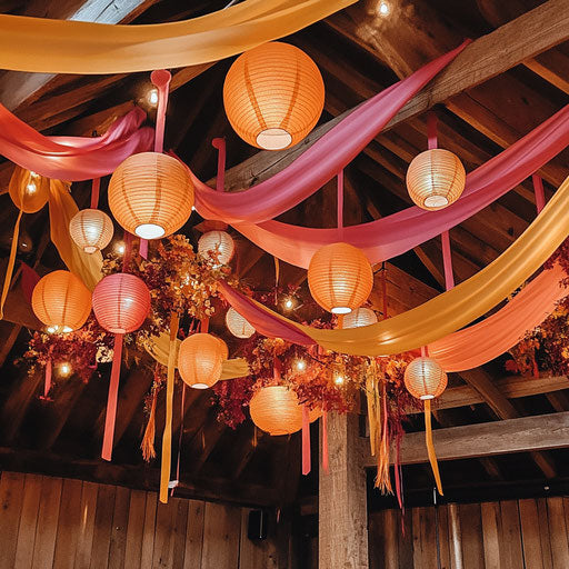 Ceiling adorned with cascading ribbons and lanterns – IMAGELLA