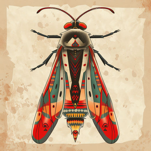 Ethnic sketch of firefly with tribal patterns and earthy colors – IMAGELLA