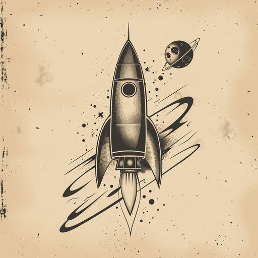 Flat nostalgic sketch of mid-century rocket on a mission – IMAGELLA