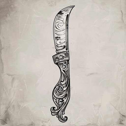 Stylized tattoo sketch of razor blade with detailed etching – IMAGELLA