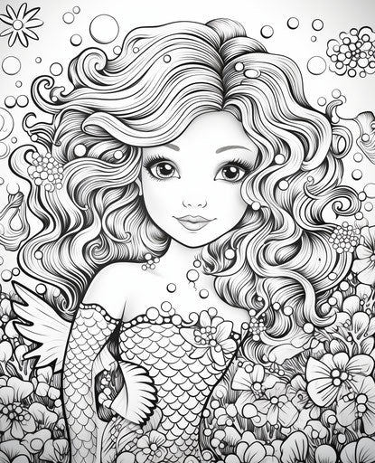 Free mermaid coloring pages for kids, in the style of dotted, Gemma ...