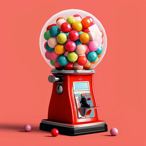 Realistic gumball machine on vibrant coral background – IMAGELLA