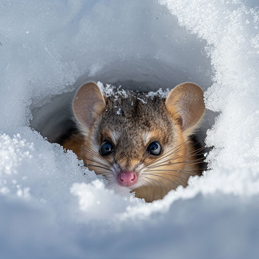 Mountain pygmy possum peeking out from beneath fresh snow blanket in ...