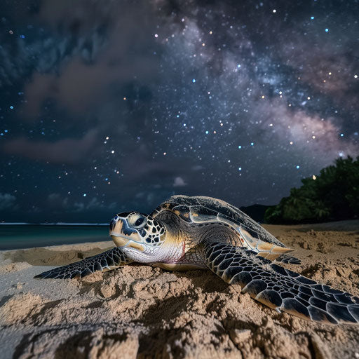 Hawksbill sea turtle laying eggs on starry night beach – IMAGELLA
